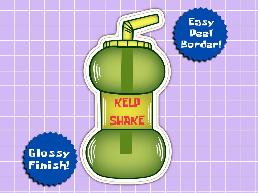 Cartoon Kelp Drink Sticker. Glossy Laminated Sticker - Water-resistant ...