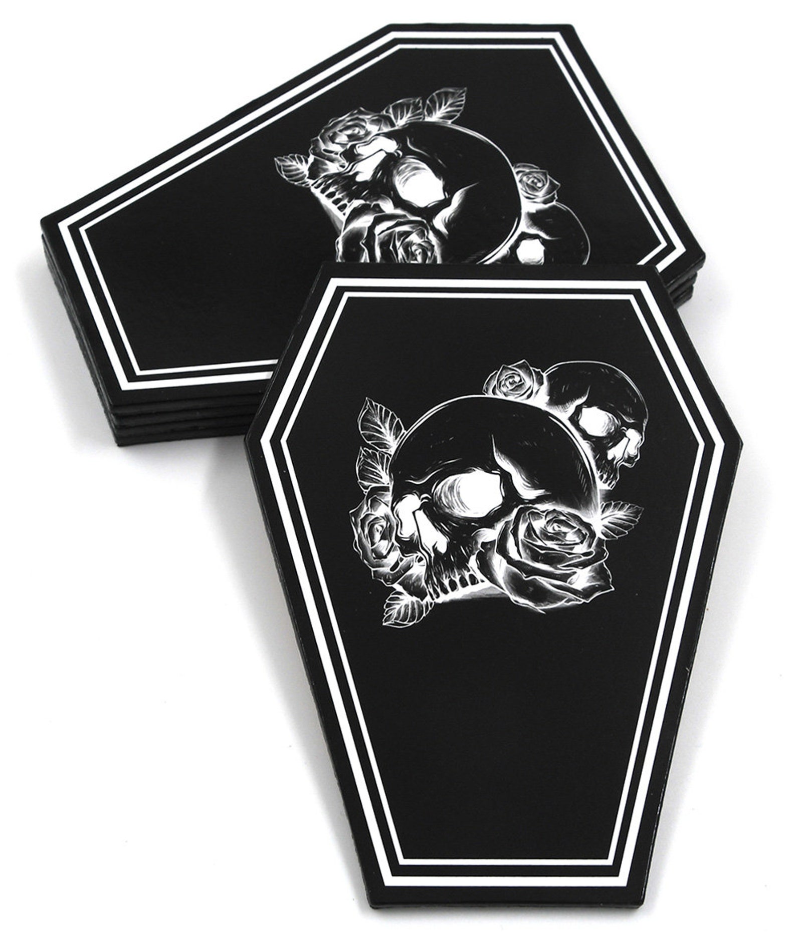 Coffin Shaped Drink Coasters Gothic Accessories 5 Pcs Set Goth Kitchen ...