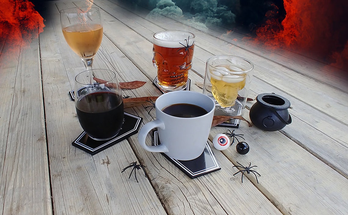 Coffin Shaped Drink Coasters Gothic Accessories 5 Pcs Set Goth Kitchen ...