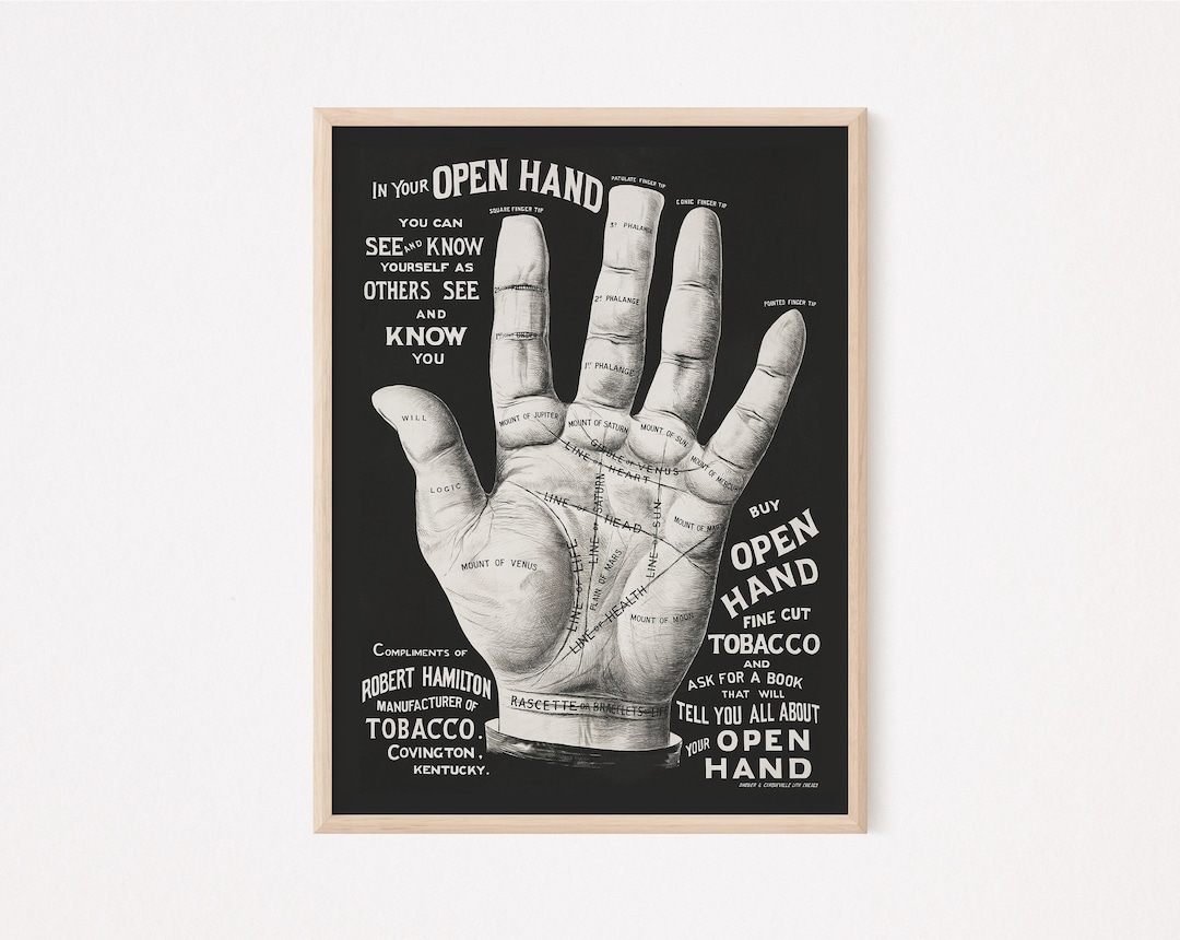 Vintage Open Hand Palm Reading Art Mystic Fortune Telling Decor ...
