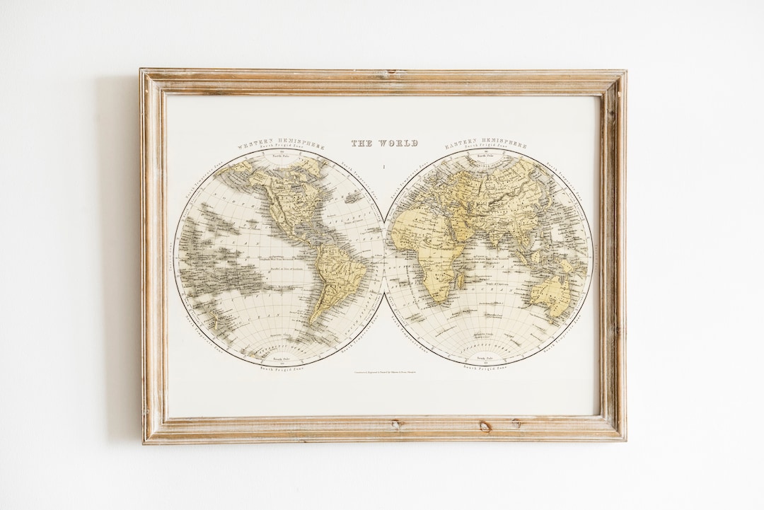 Vintage World Map Physical & Descriptive Detailed Digital Download for ...