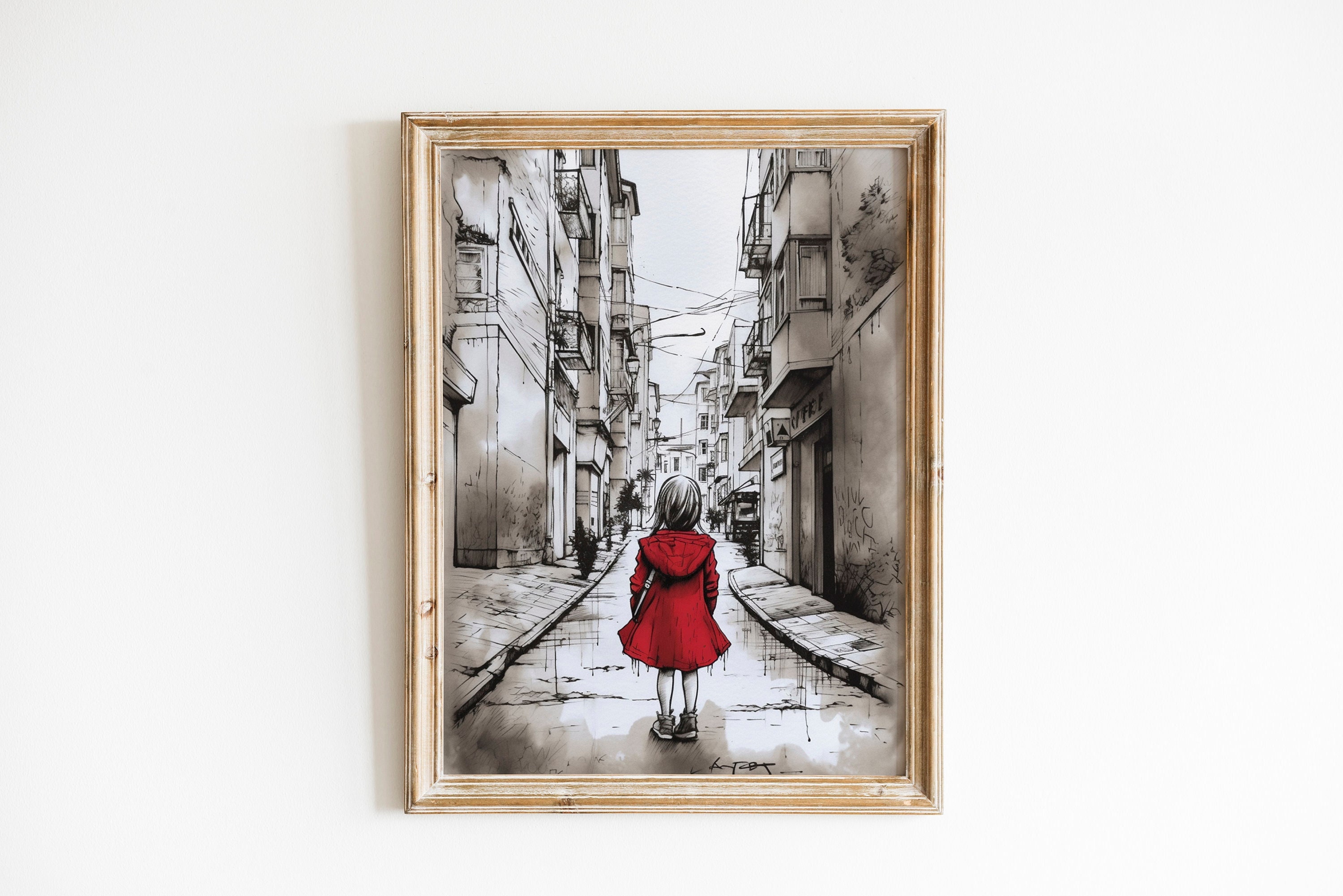 Banksy-inspired Digital Art Print Street Art Girl in Red - Etsy