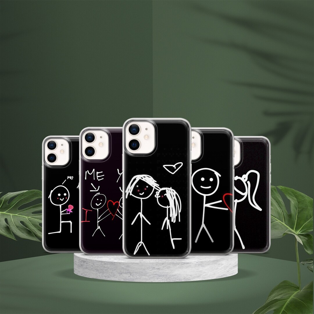 Stick Figure Matching Phone Case Couple Cover for iPhone 14 13 12 Pro ...