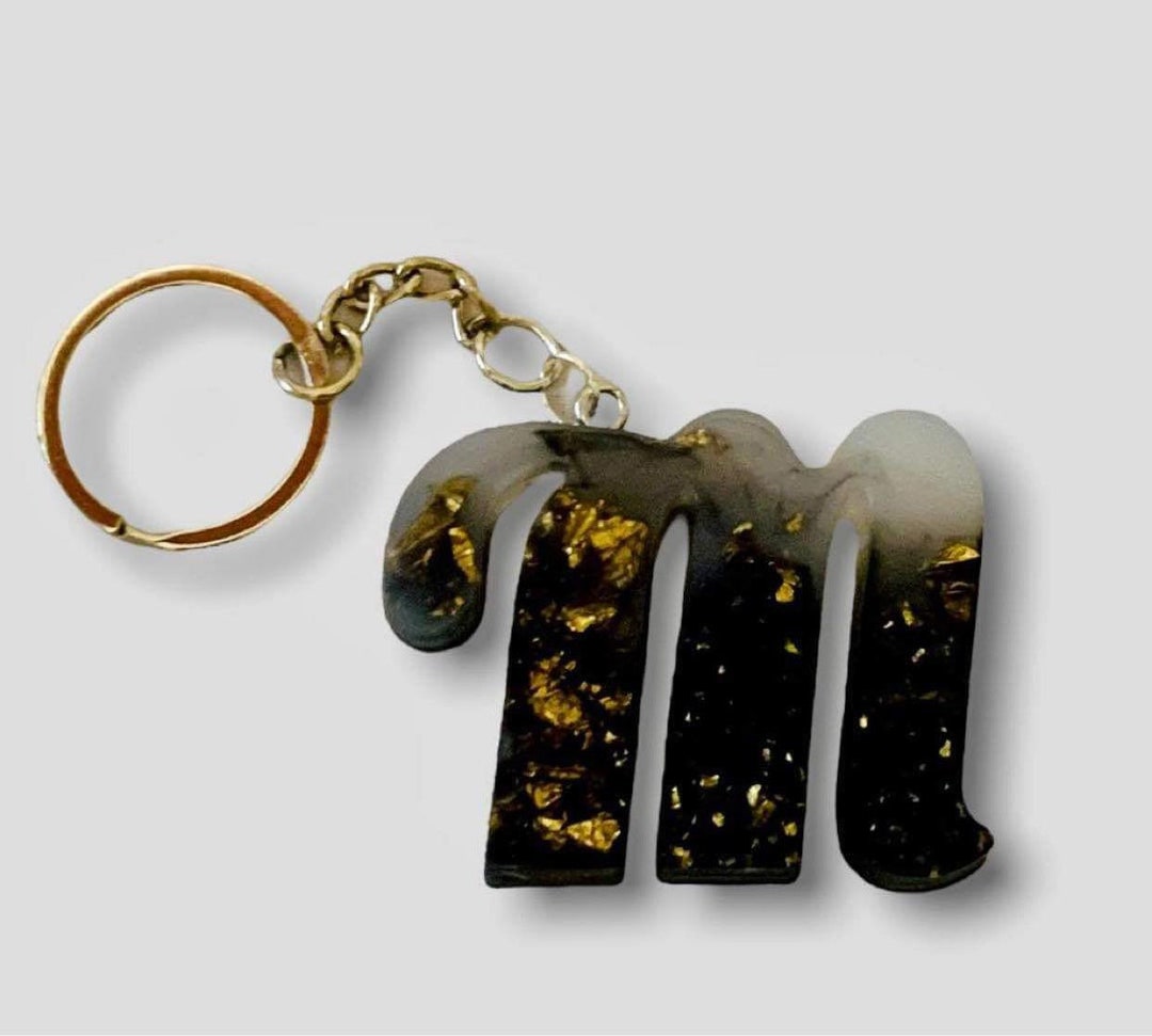 Black & Gold Epoxy Resin Letter Keyrings - Etsy