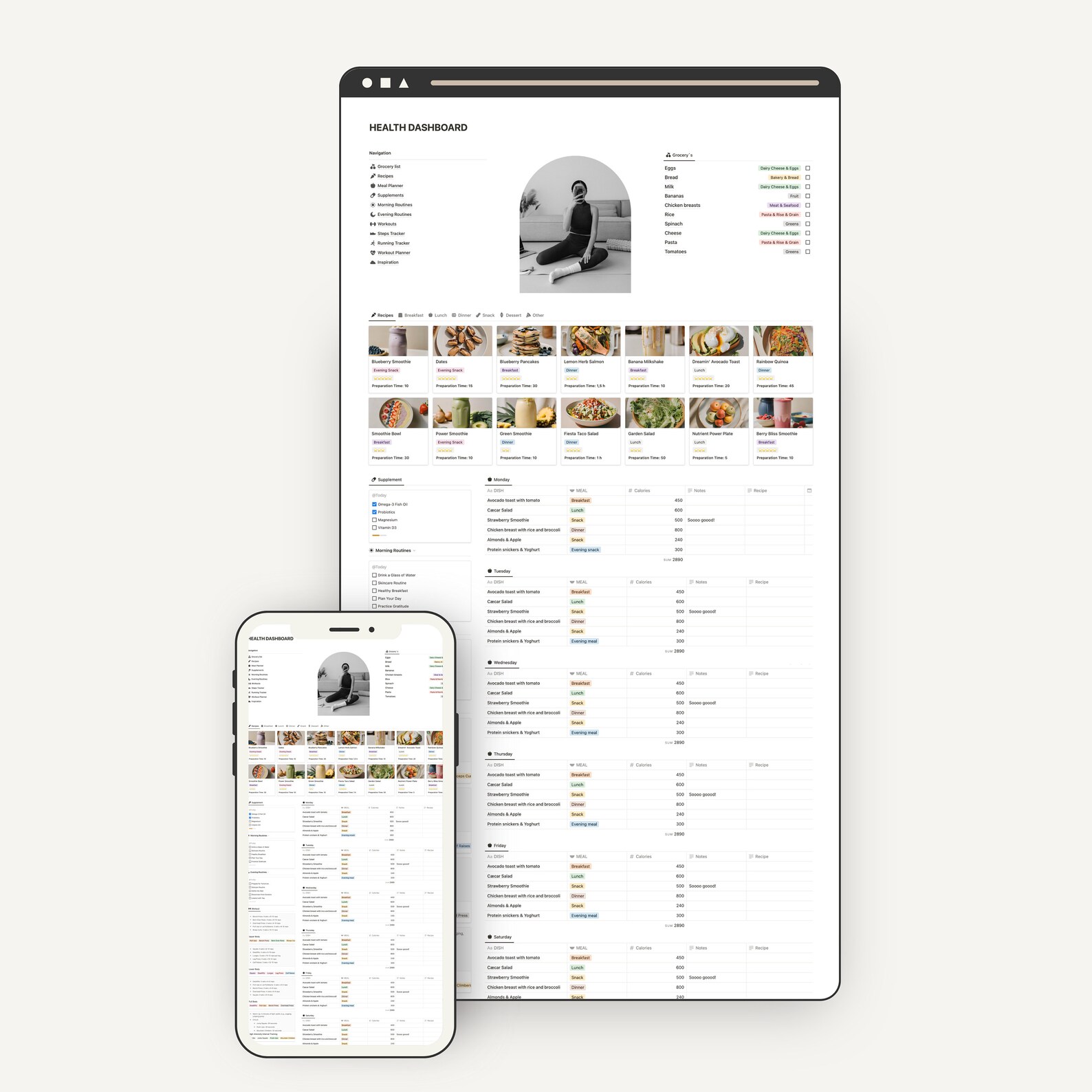 Notion Health Tracker Template, Wellness Notion Template, Health ...