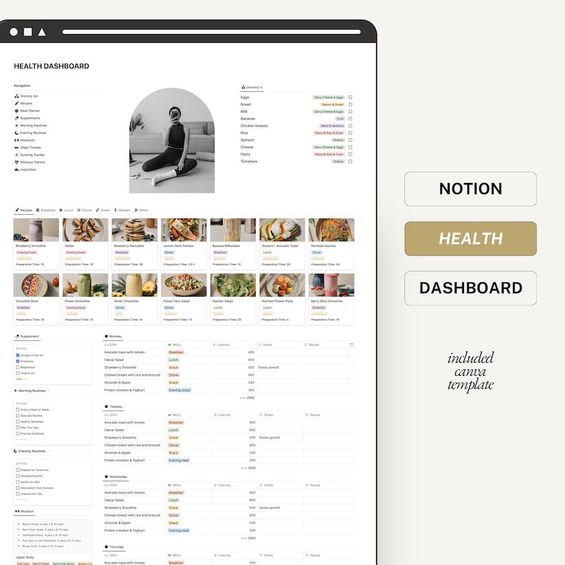 The Ultimate Health Notion Dashboard, Meal Planner, Notion Template, Recipe Book, Fitness ...