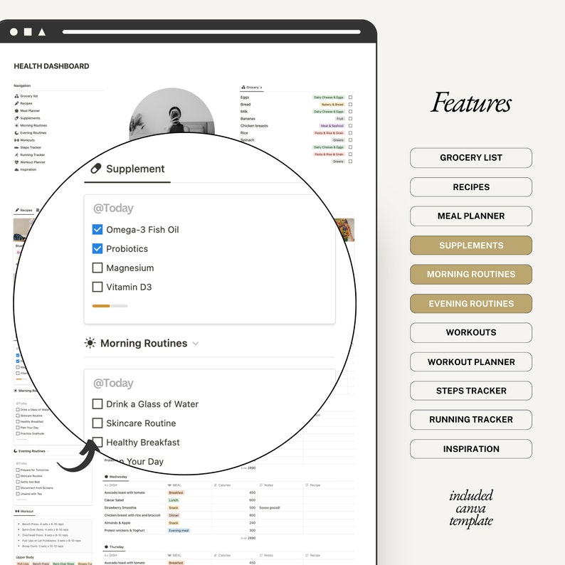 Notion Health Tracker Template, Wellness Notion Template, Health ...