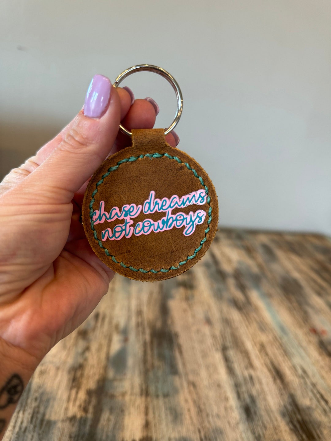 Western Leather Keychain Chase Dreams Not Cowboys - Etsy