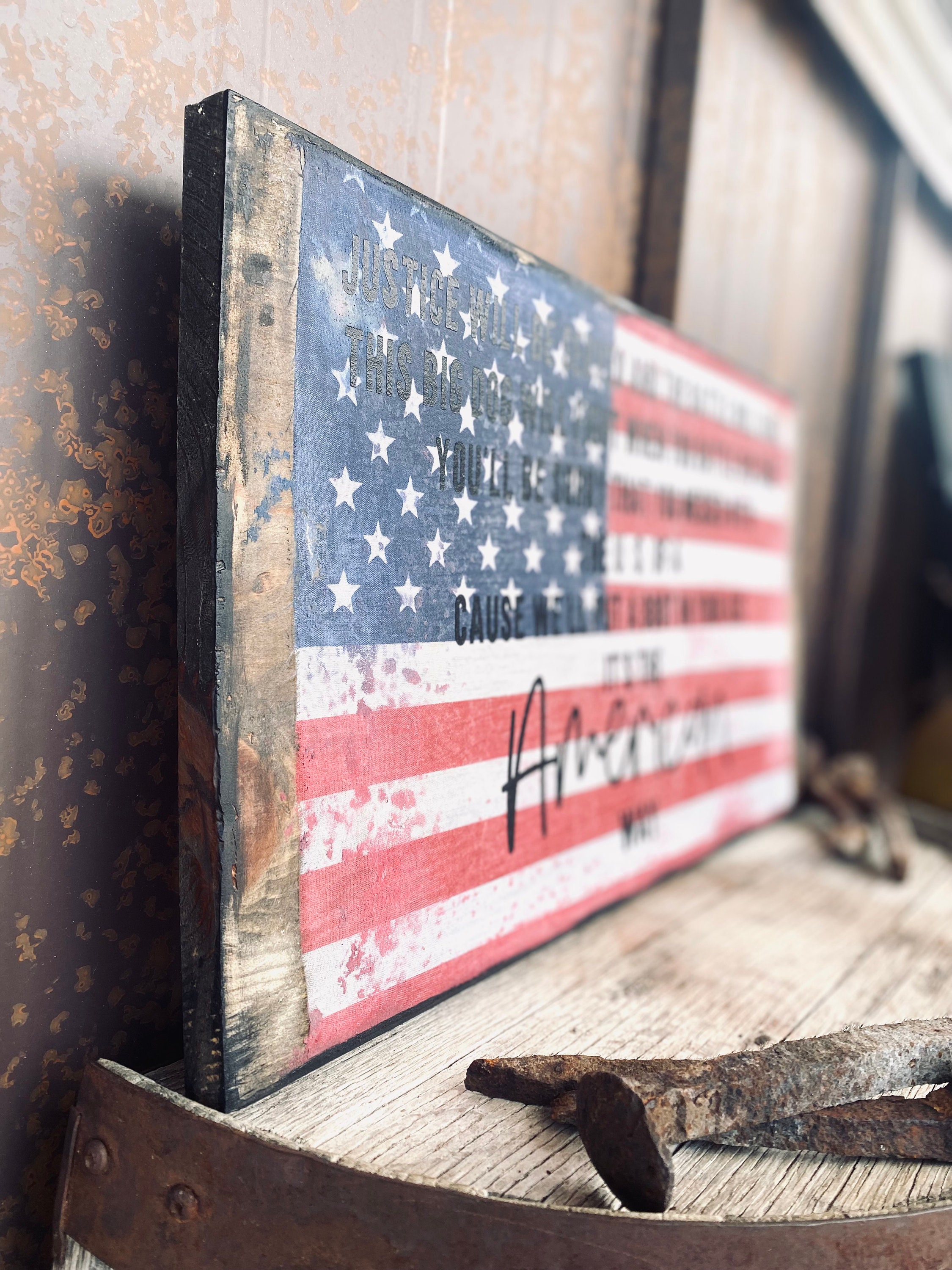 Rustic American Flag Sign Patriotic Decor Fourth of July Decor Rustic ...