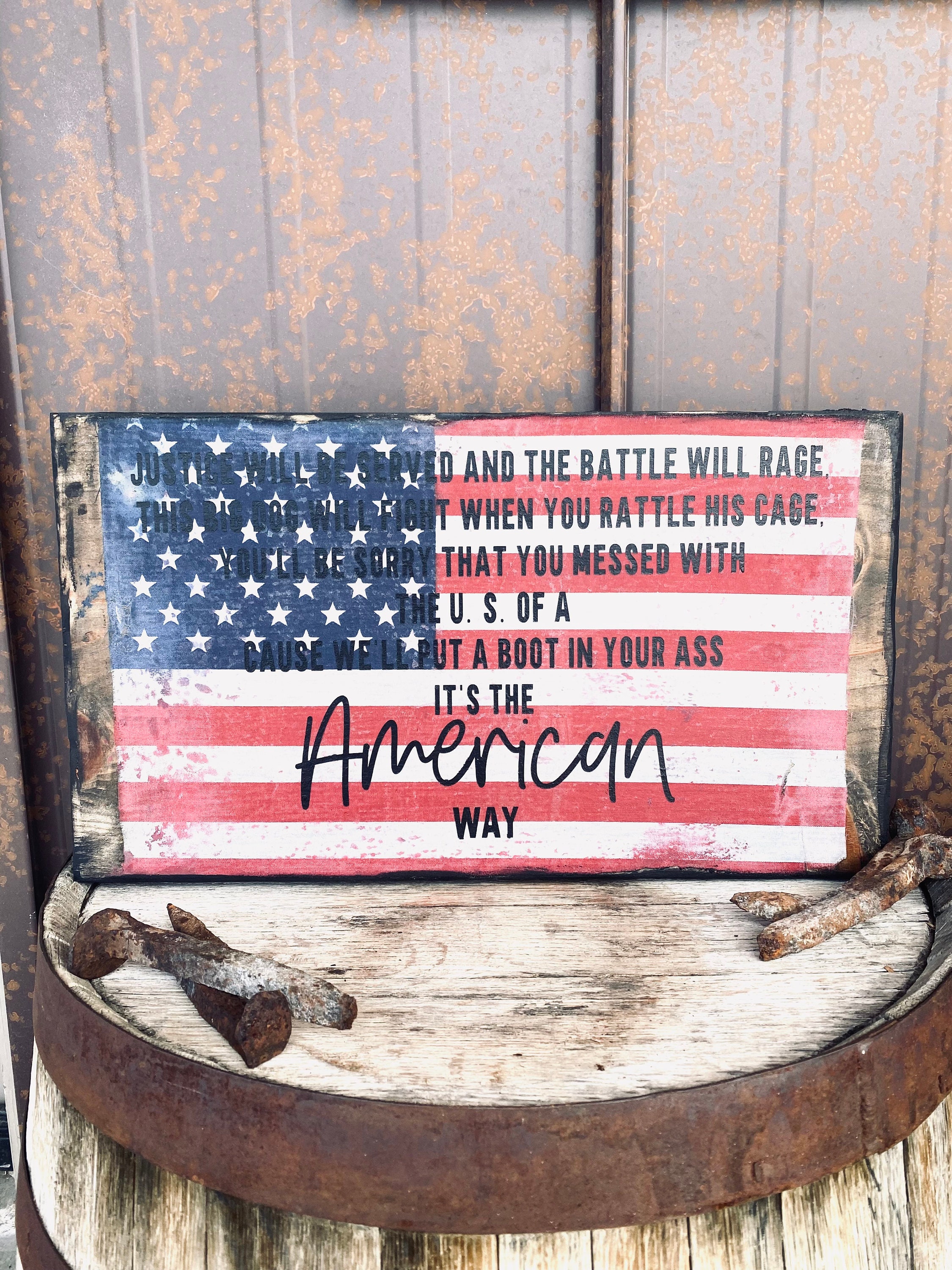 Rustic American Flag Sign Patriotic Decor Fourth of July Decor Rustic ...