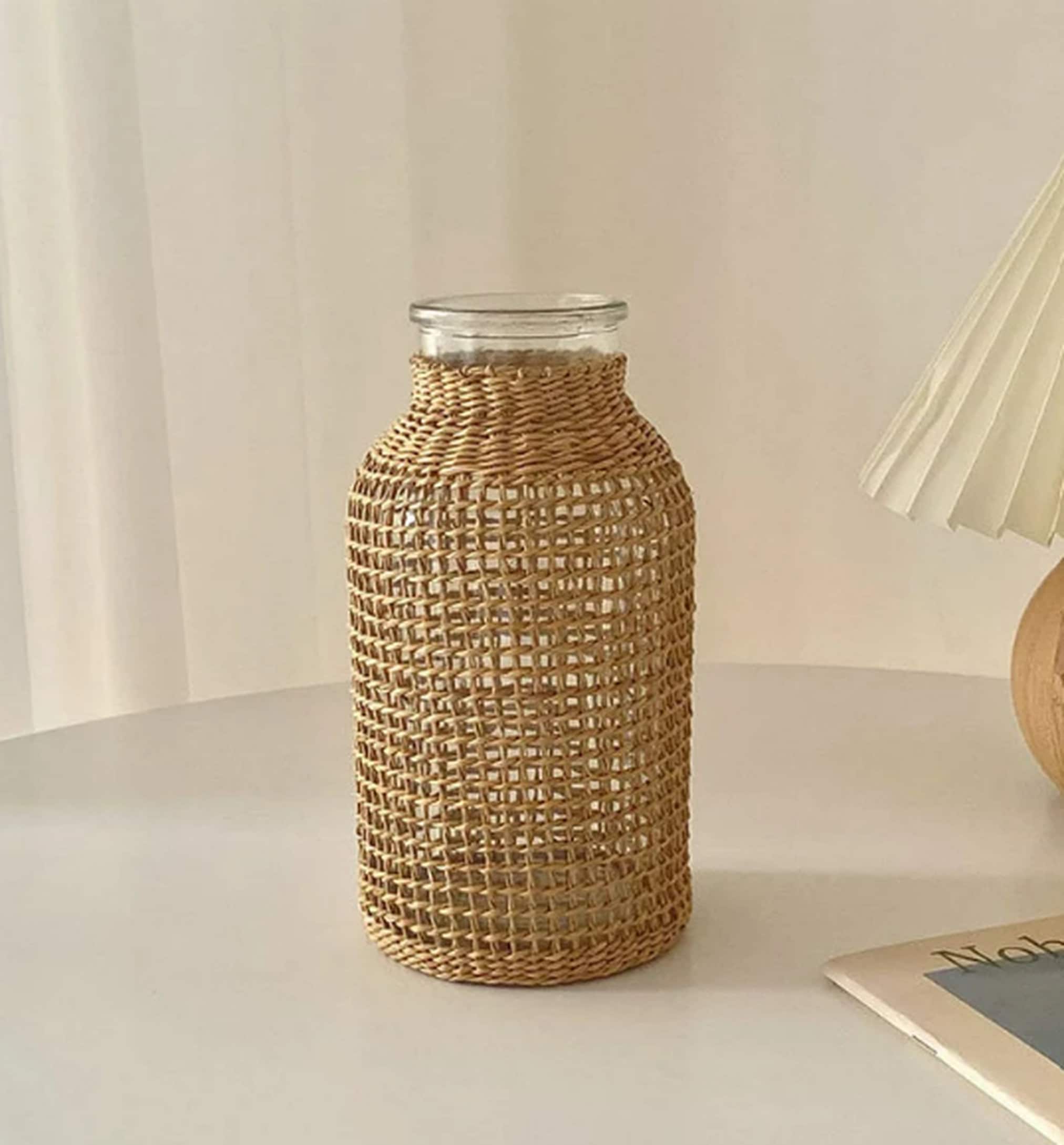 Handmade Vase Decoration for Living Room | Rustic Straw Glass Flower ...