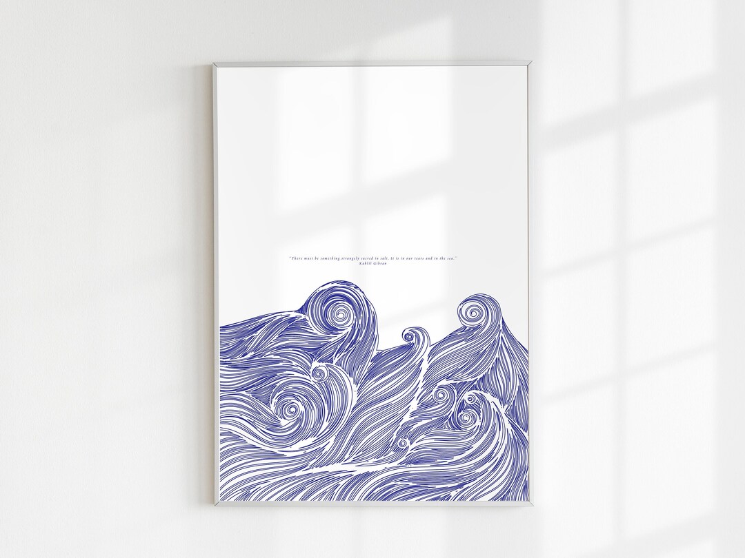 Abstract Wave Wall Decor, Marine Colors Line Art Digital Poster, Gift ...