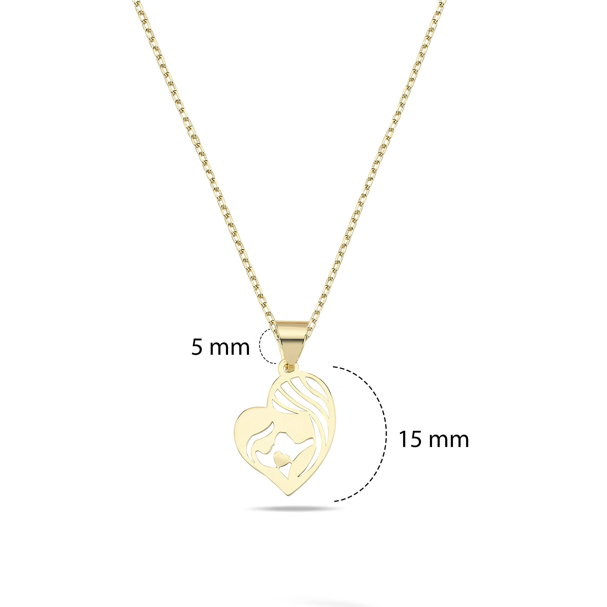 14K Gold Mother & Child Heart Pendant, Mom and Baby Pendant, Baby Heart ...