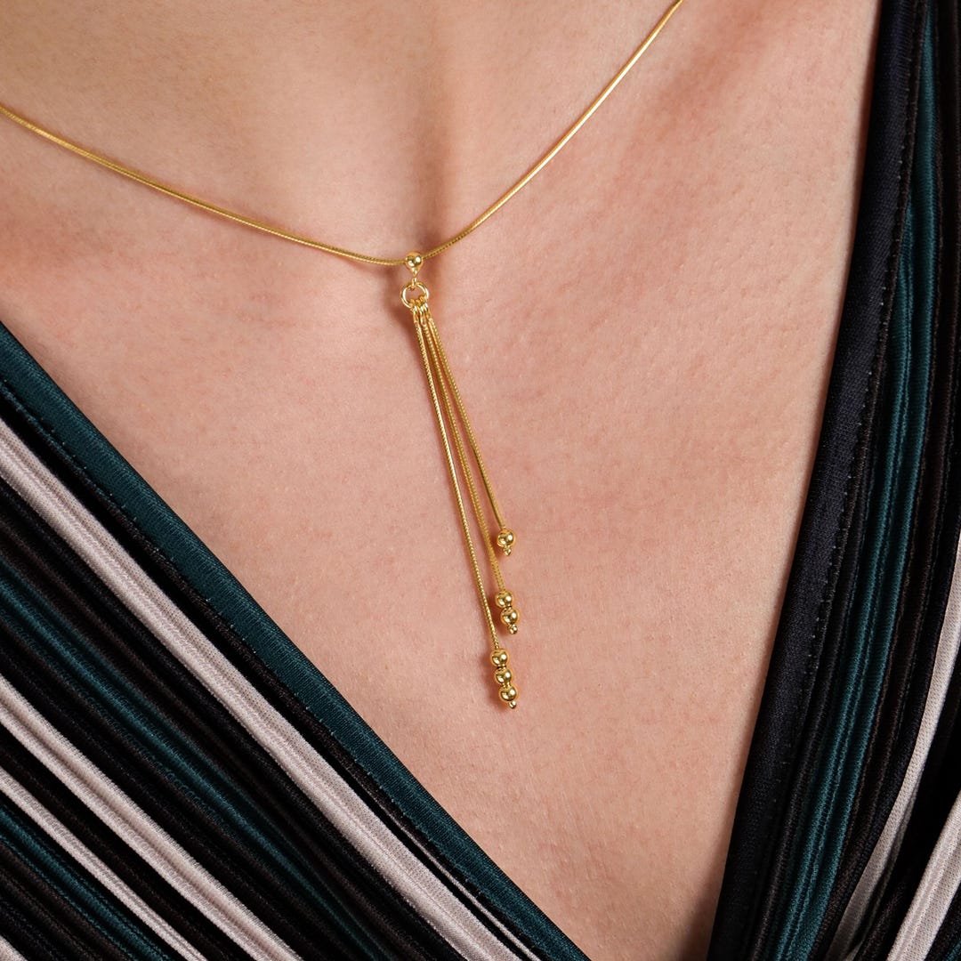 Lariat Necklace, 18K Gold Vermeil Y Drop Necklace, Ball Lariat Necklace ...