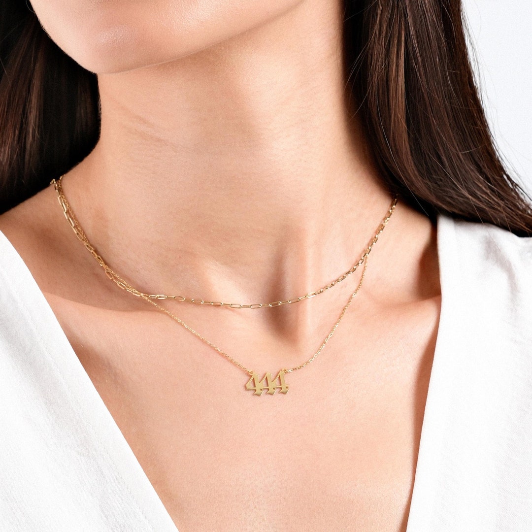 14K Solid Gold Angel Number Necklace - 444, Lucky Necklace, 444 Angel ...