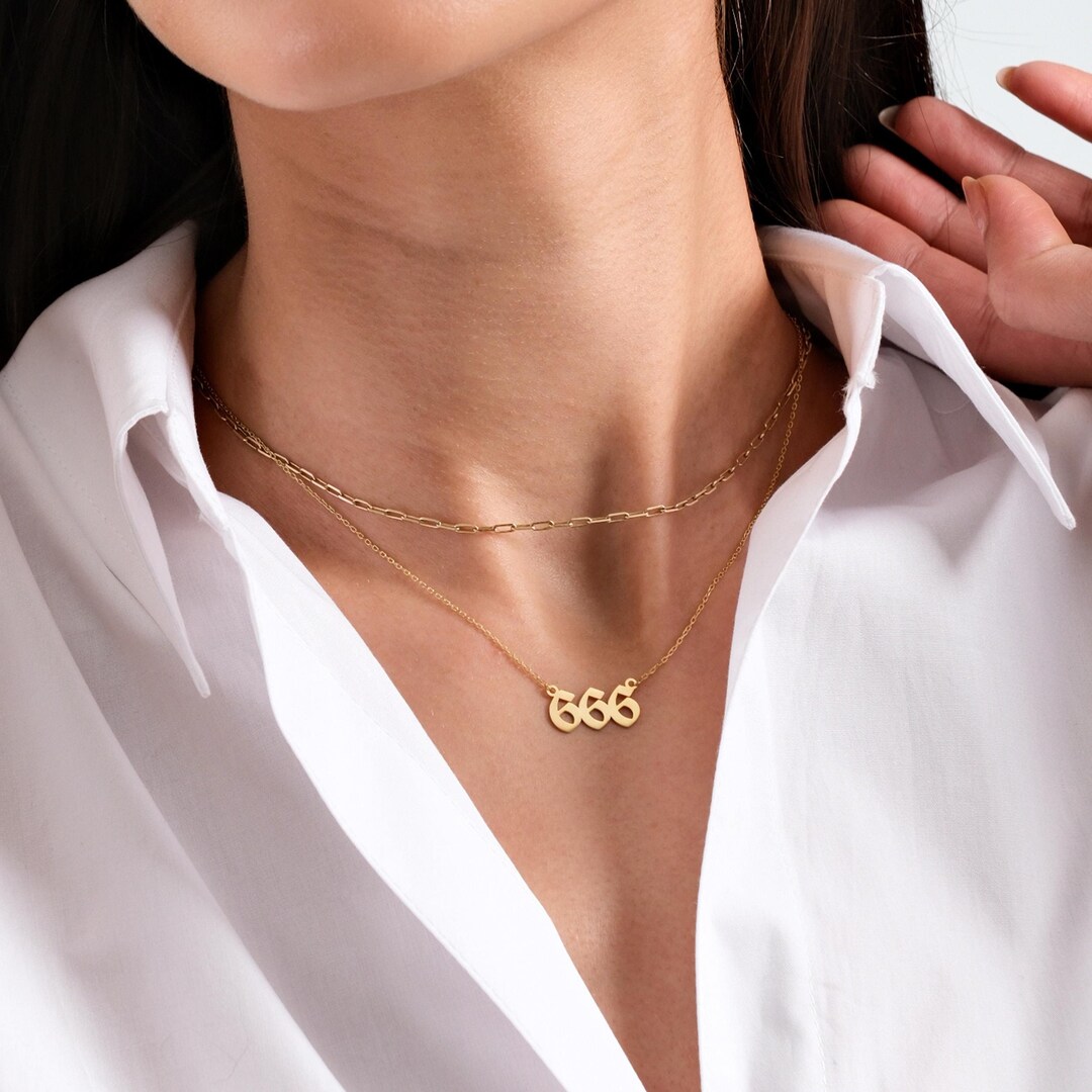 14K Solid Gold Angel Number Necklace -666, Numerology Necklace, Number ...