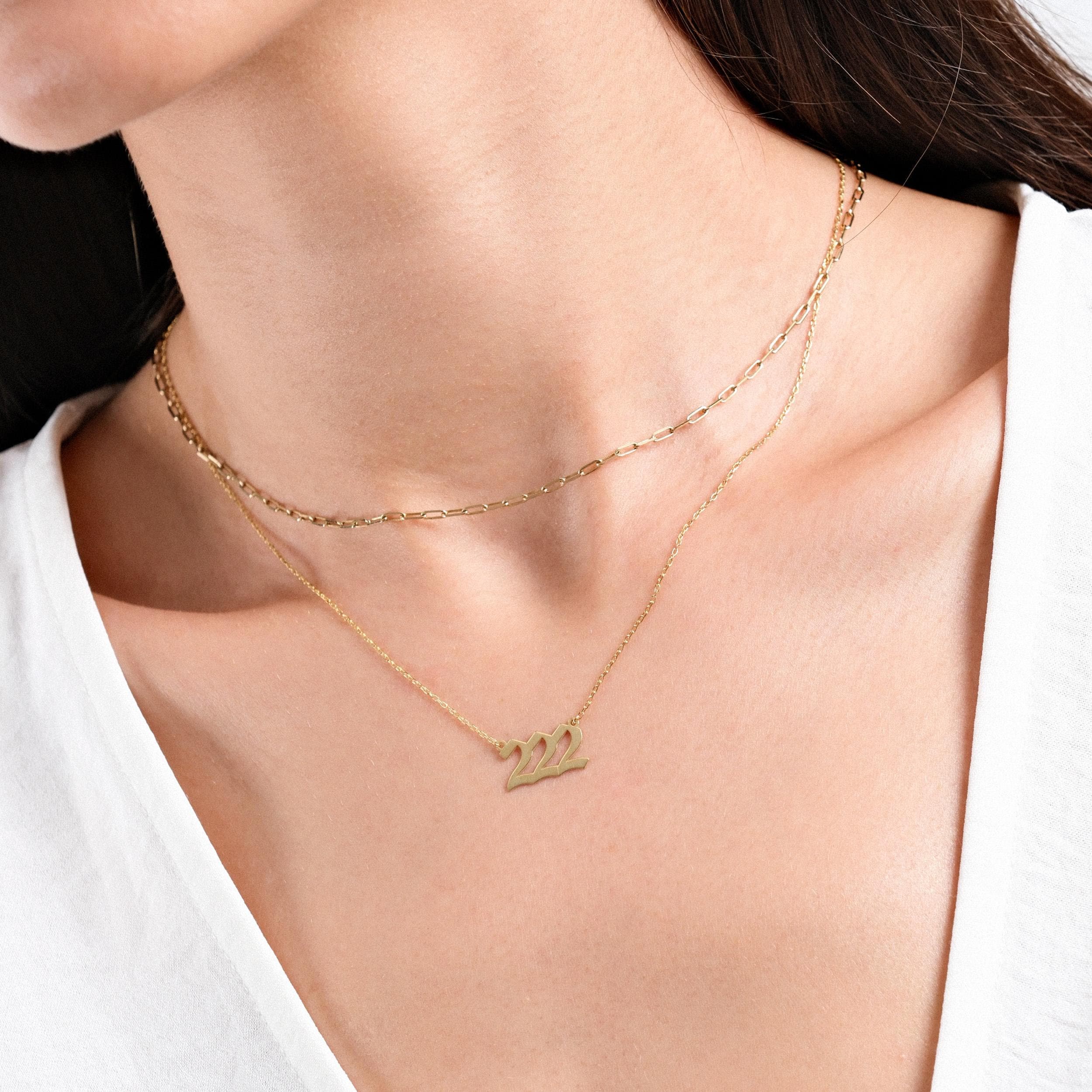 14K Solid Gold Angel Number 222 Necklace: Custom Good Luck Jewelry - Etsy