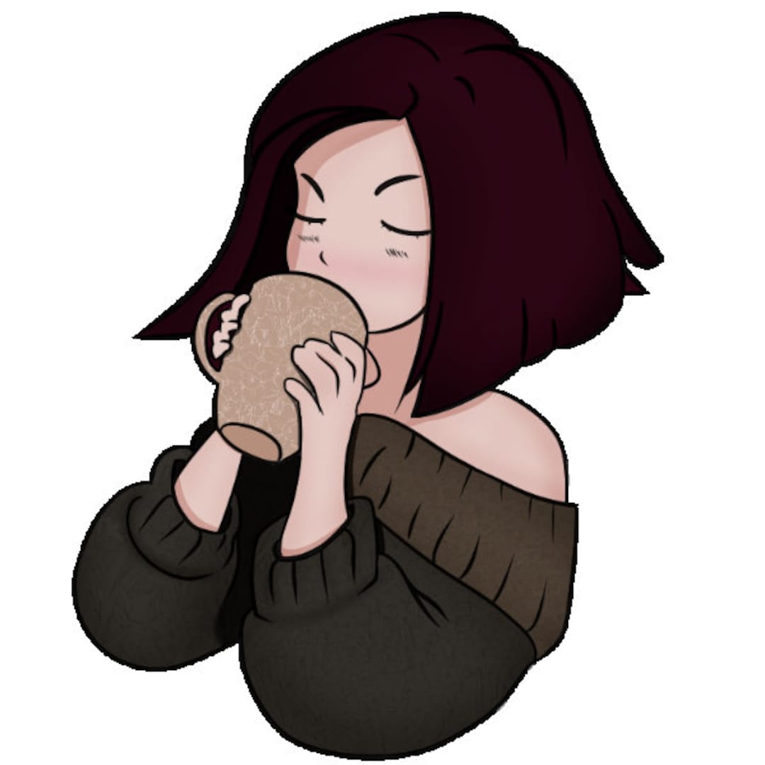 Chillax, Coffee Girl , Digital Prints , Digital Printable , A Girl Enjoying Her Hot Drink With ...