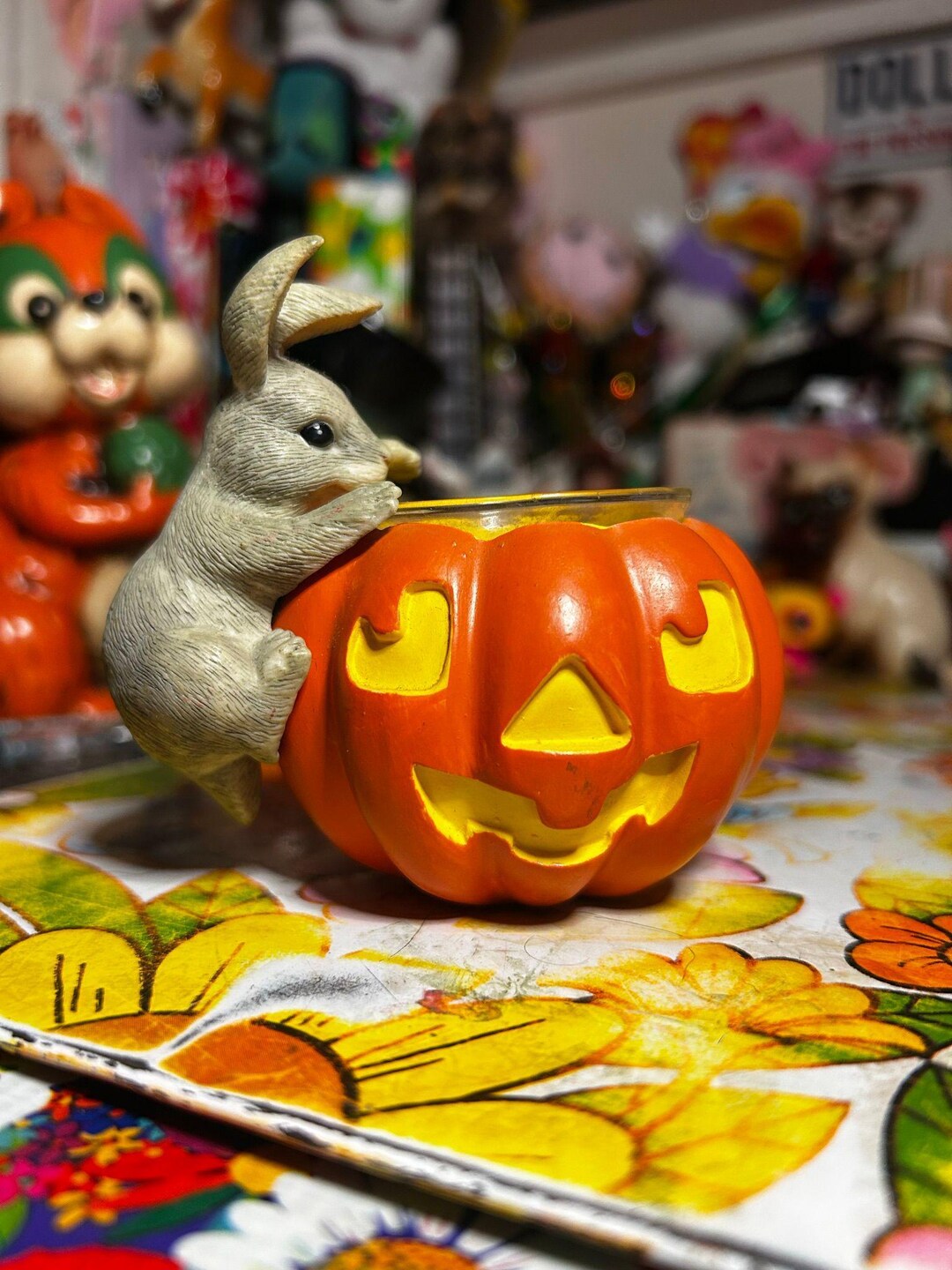 Vintage Fitz and Floyd Charming Critters Mouse and Pumpkin Candleholder ...