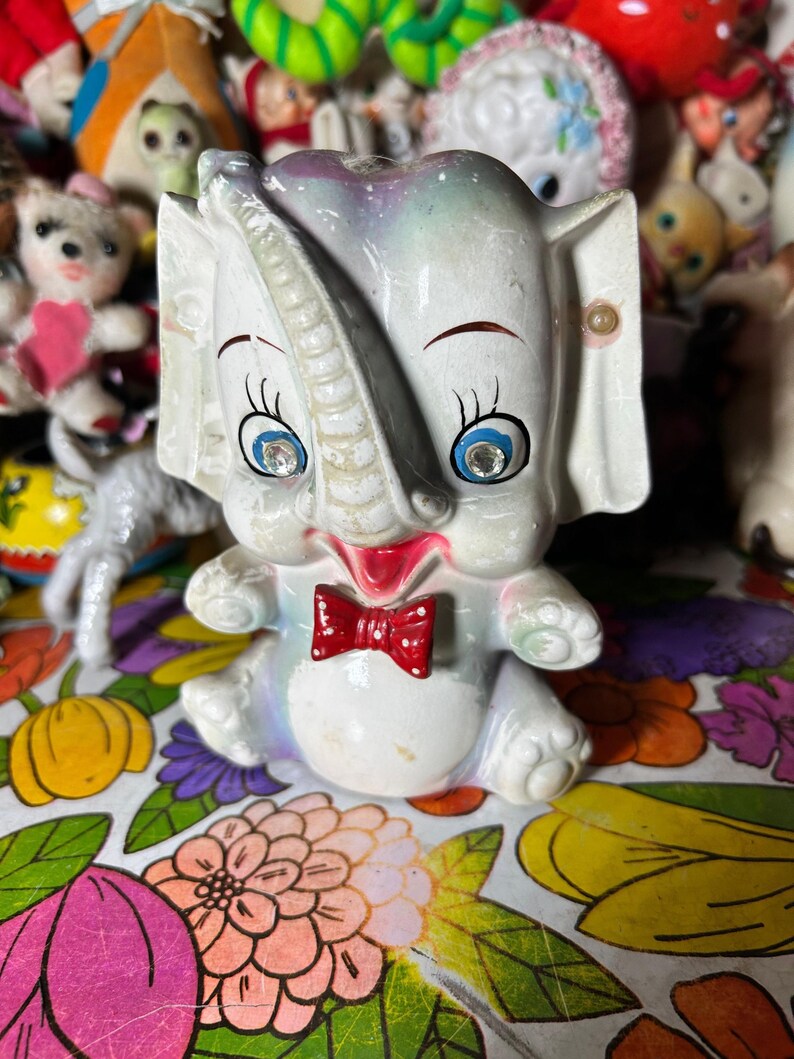 Vintage Flat Faced Kitschy Elephant With Bow Tie - Etsy