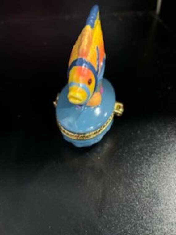 Vintage Porcelain Hinged Tropical Fish Trinket Box - Gem