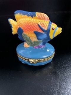 Vintage Porcelain Hinged Tropical Fish Trinket Box - Etsy