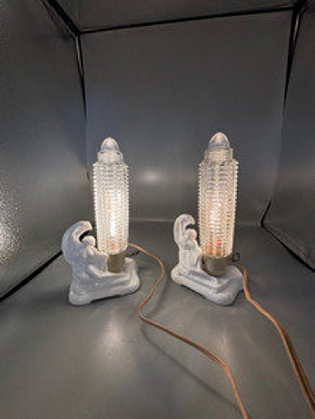 Pair of Vintage Milk Glass Art Deco Nude Lady W/ Harp Torpedo Lamps - Etsy