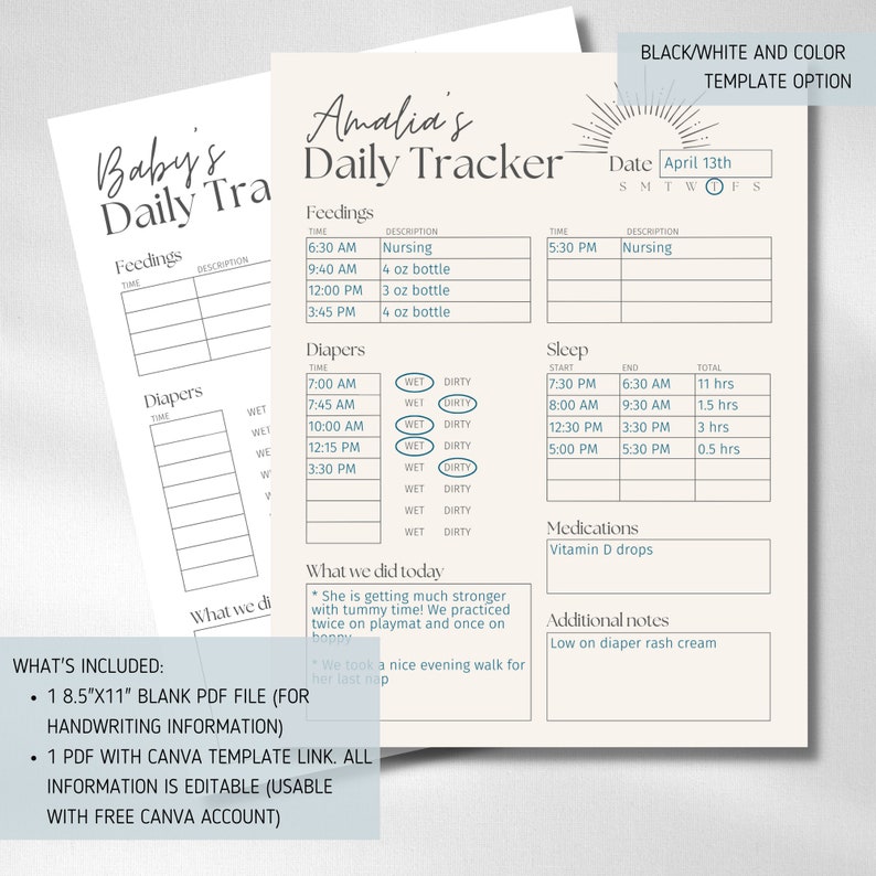 Editable Baby Daily Tracker Newborn Tracking Printable - Etsy