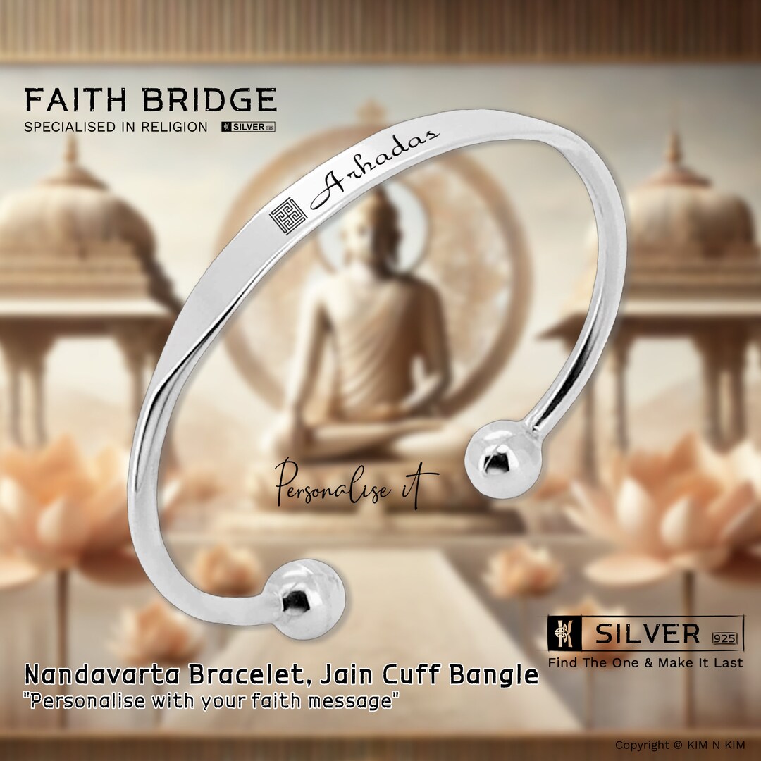 Personalized Sterling Silver Nandavarta Cuff Bangle: Jain Religious ...