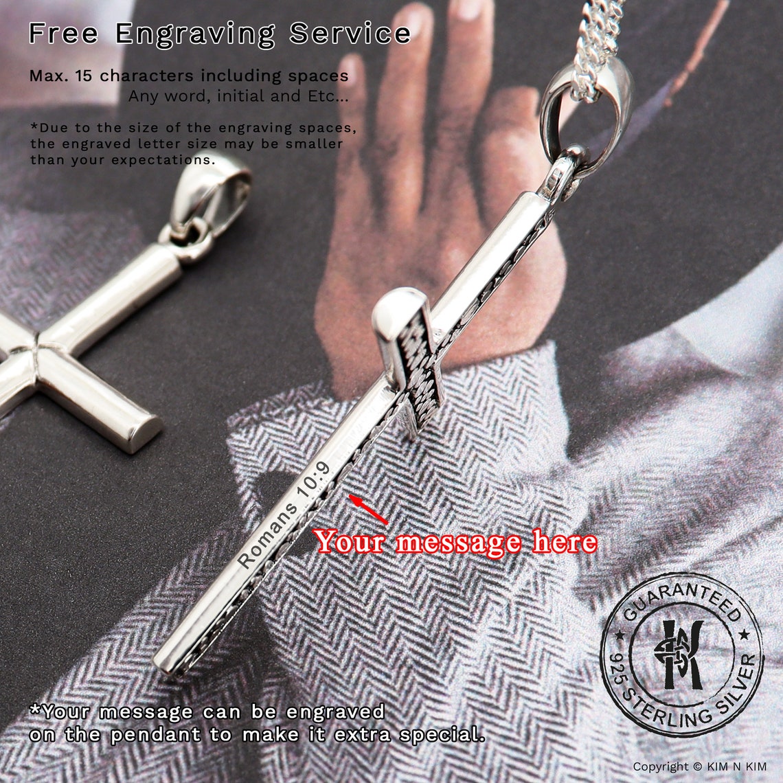 Personalised Cross Pendant, Reversible Silver Cross Pendant Necklace ...