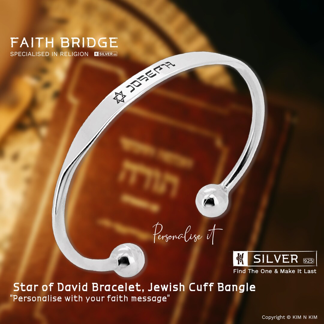 Star of David Bracelet, Star of David Bangle, Jewish Bracelet, Jewish ...