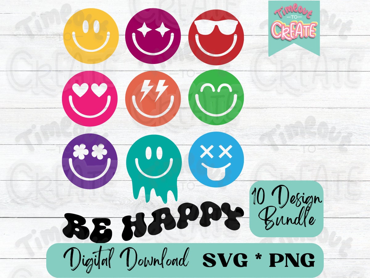 Smiley Face SVG, Smiley SVG Bundle, Be Happy SVG - Etsy
