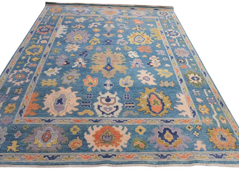 Teal Vintage Turkish Oushak Made in 100% Wool Natural Dying Area Rug ...
