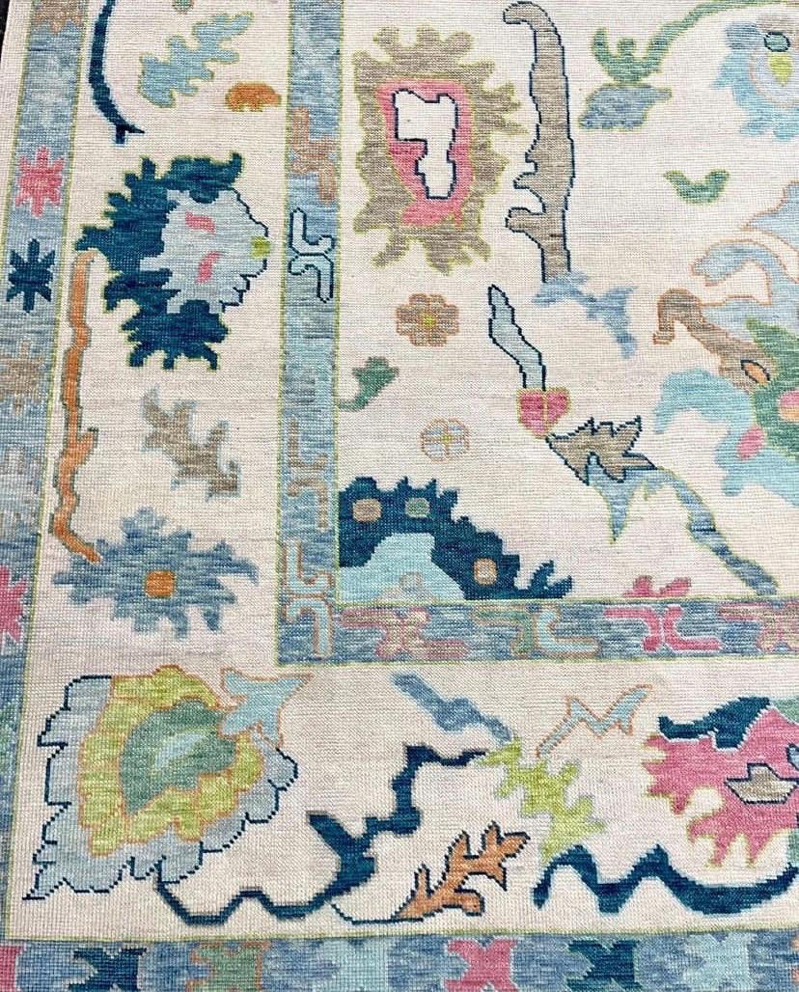 Tuscan Ivory Teal Turkish Oushak Made in 100% Wool Natural Dying Area ...