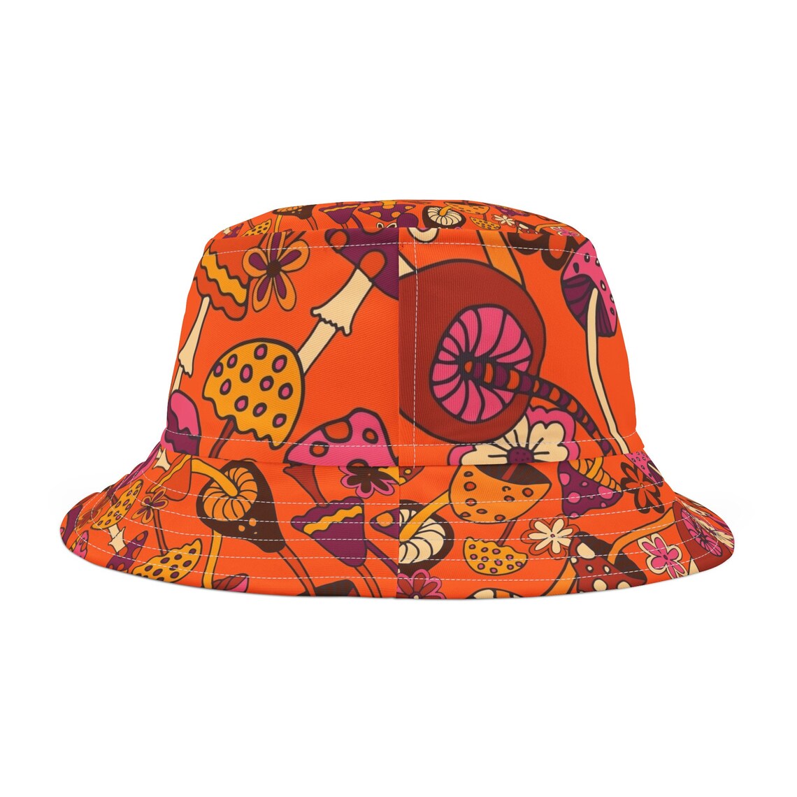 Trippy Mushroom Bucket Hat in Psychadelic Orange AOP Retro Bucket Hat ...