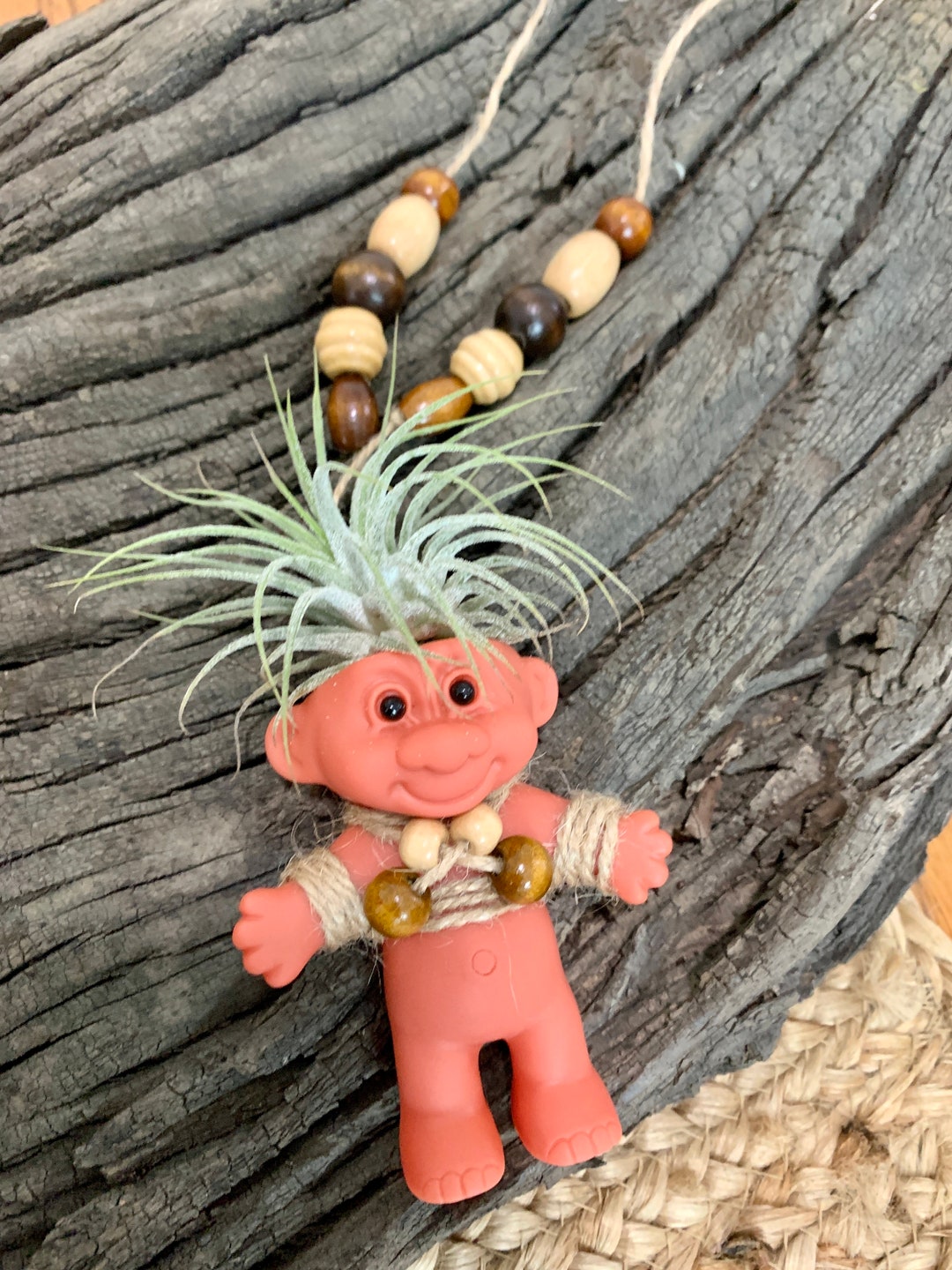 Troll Air Plant Necklace With Wooden Beads on Adjustable Hemp Cord ...