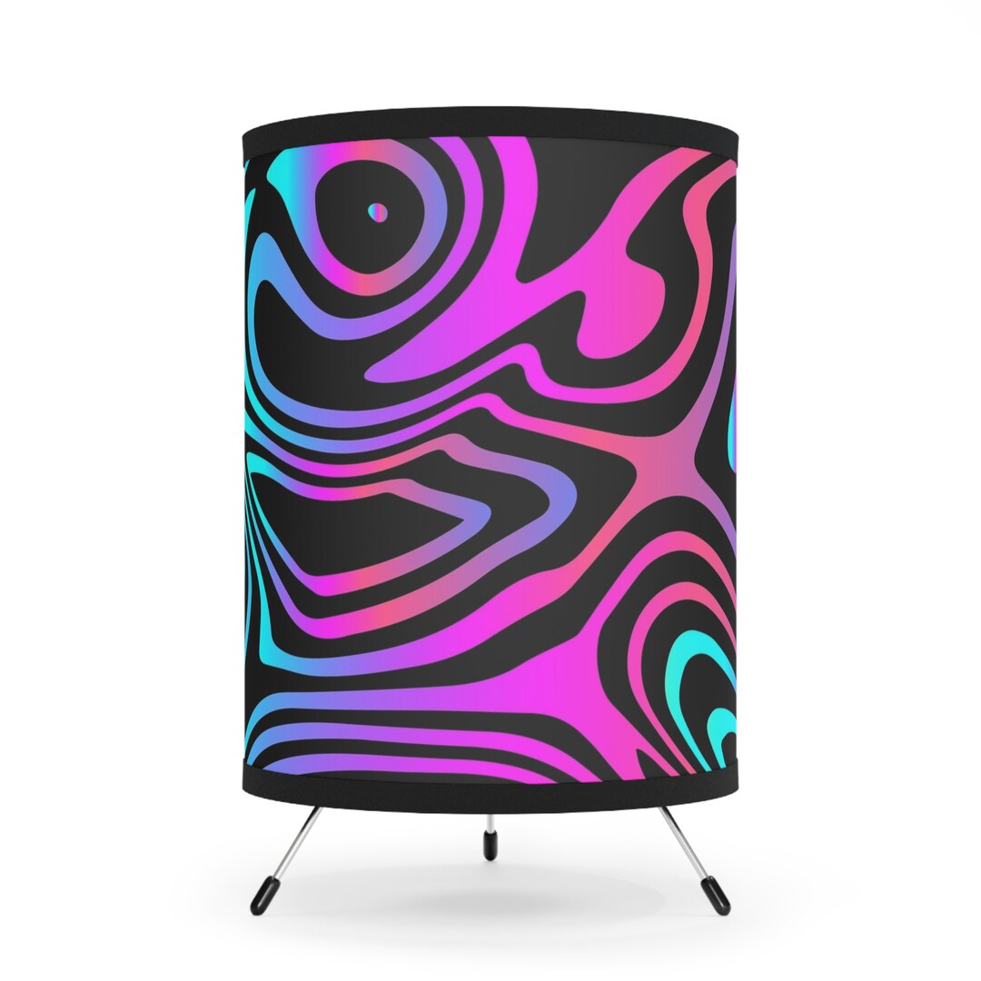 Psychedelic Purple and Black Table Lamp, Tripod, High-res Shade, USCA ...
