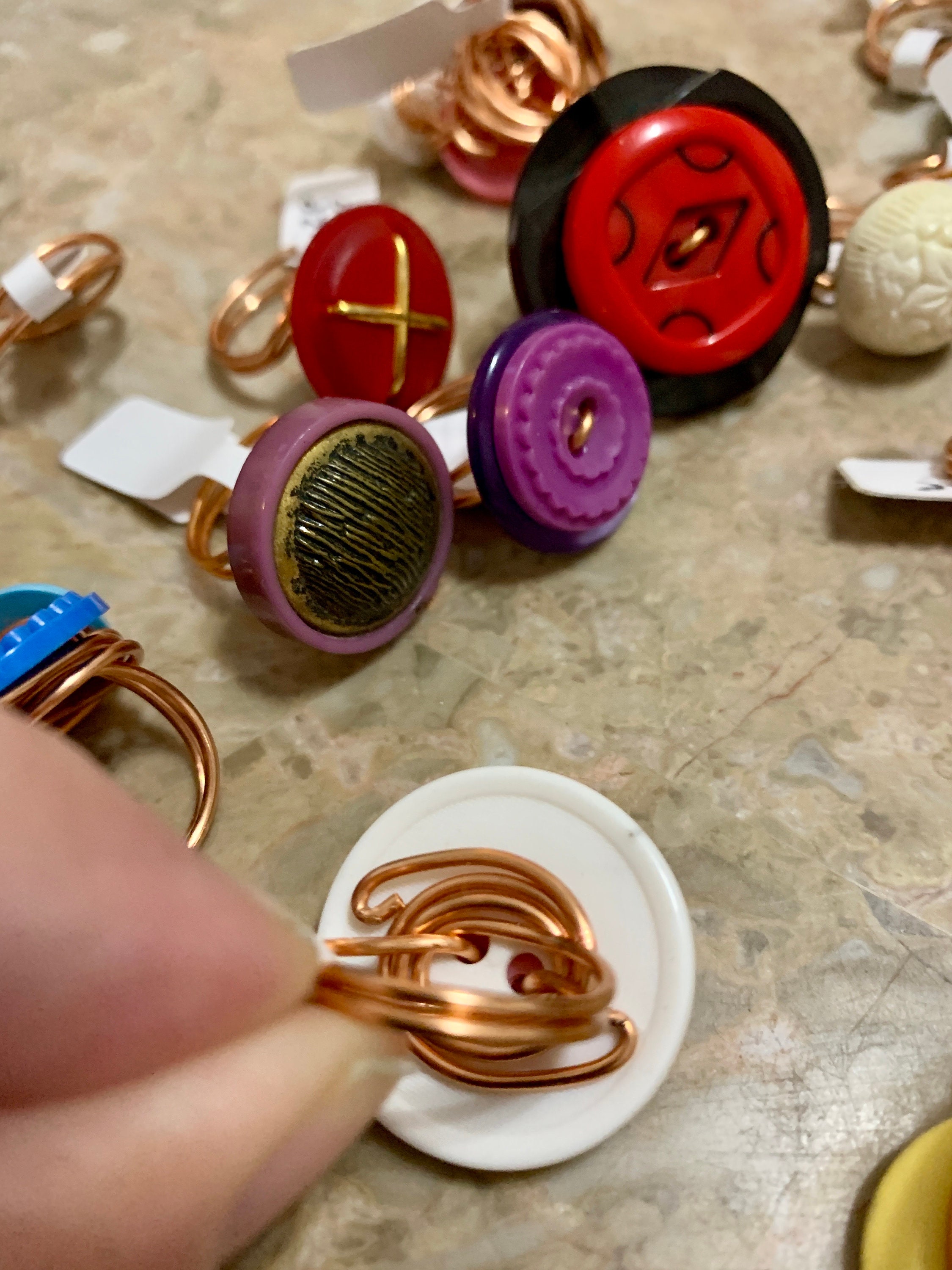 Handmade One of a Kind Vintage Button Rings Made With Copper Wire - Etsy