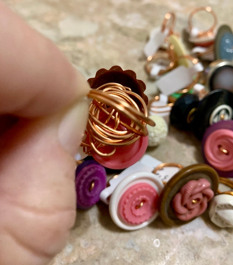 Handmade One of a Kind Vintage Button Rings Made With Copper Wire - Etsy