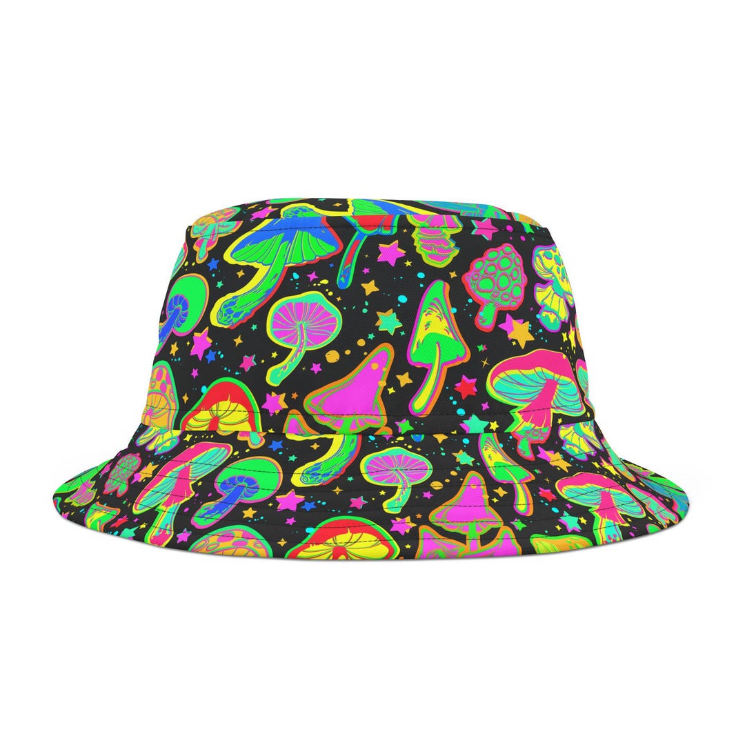 Psychedelic Mushroom Bucket Hat, Fluorescent Mushrooms Black Light ...