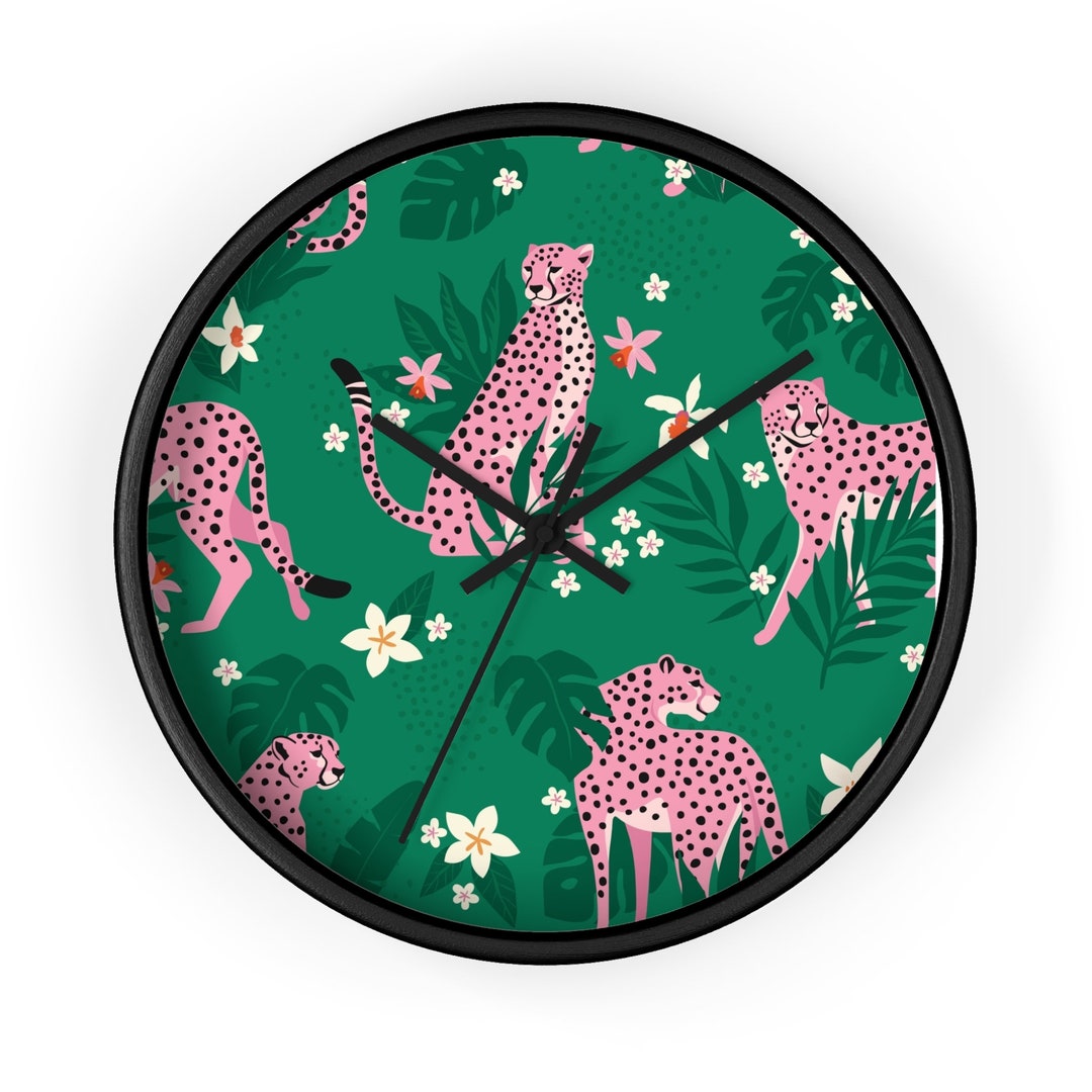 Pink Wall Clock, Pink Cheetah, Quirky Eclectic Gift, Abstract Wall Art ...