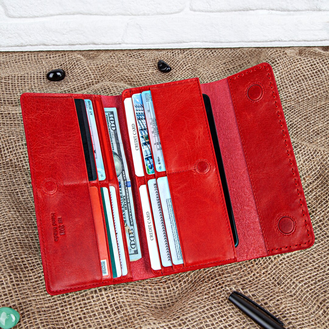 Bull Leathers Red Leather Wallet Personalized Wallet Long - Etsy