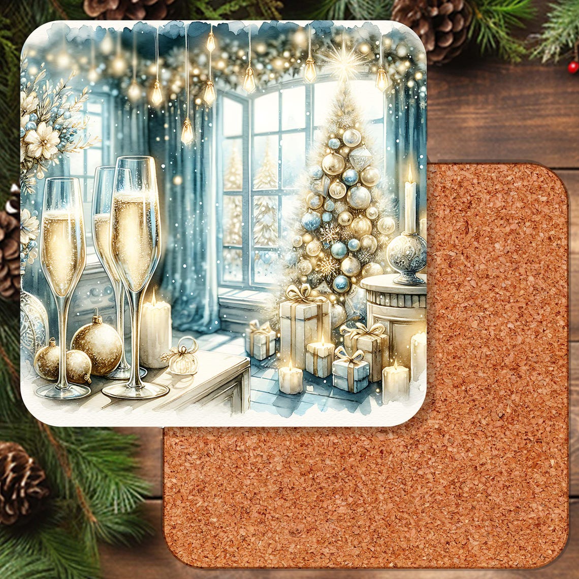 Elegant Christmas Coaster Set of 4, Christmas Winter Coaster, Christmas ...