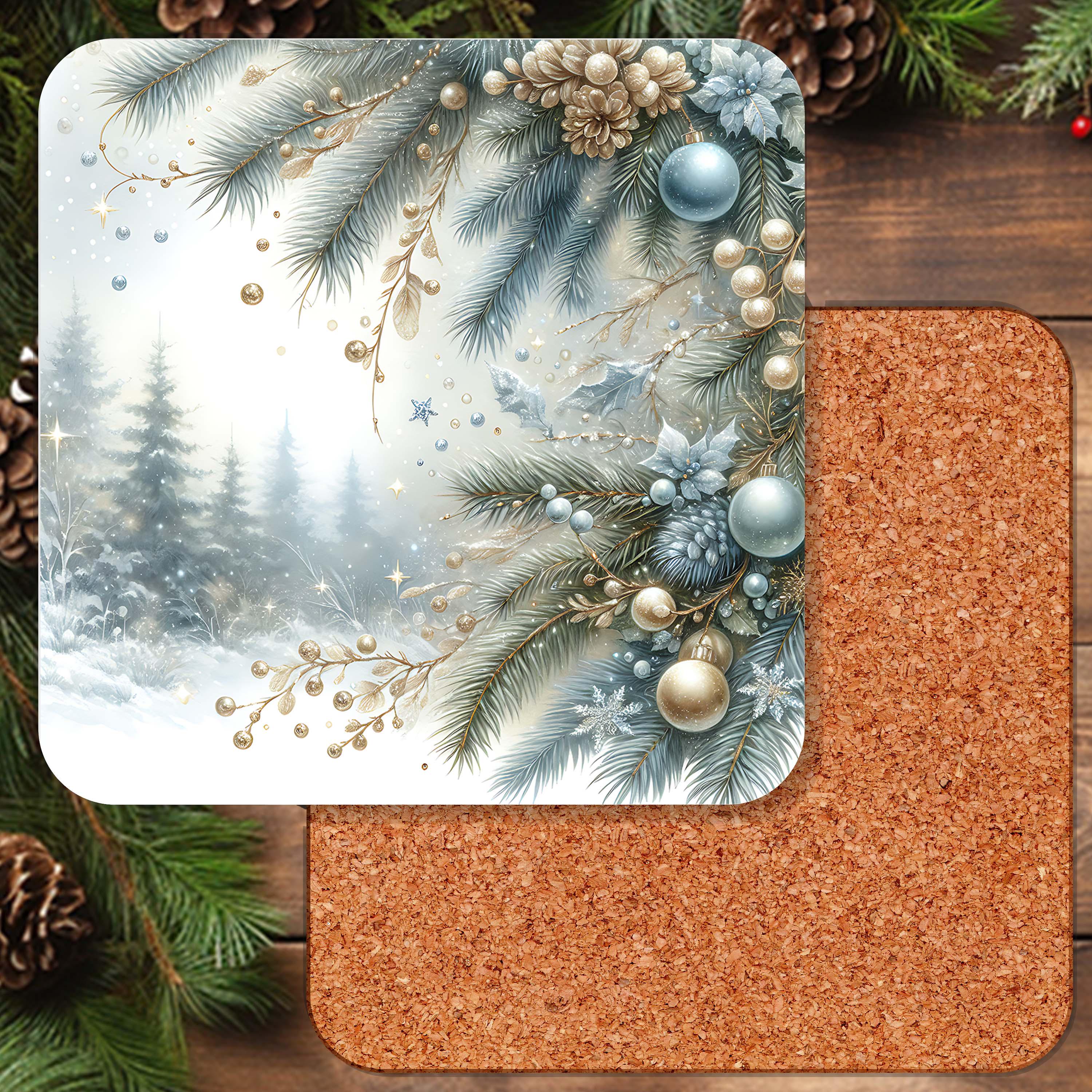 Elegant Christmas Coaster Set of 4, Christmas Winter Coaster, Christmas ...