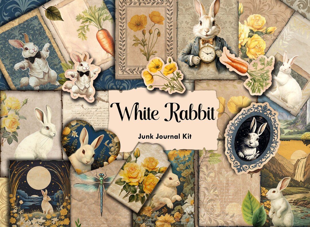 White Rabbit Junk Journal Kit, Junk Journal Kit, Ephemera Pack, Junk ...
