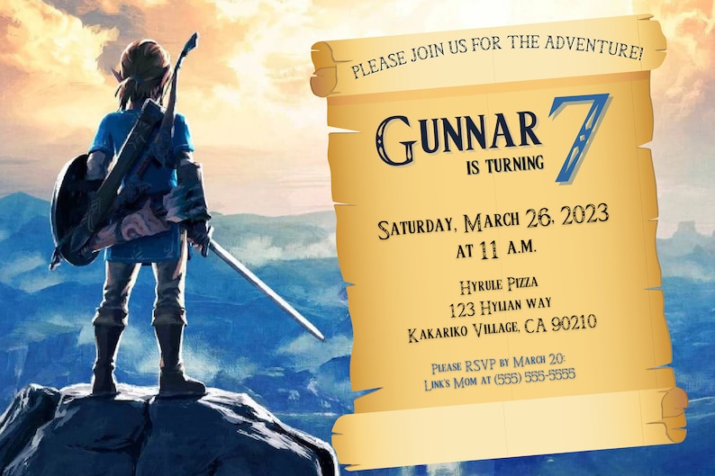 Editable Zelda Breath of the Wild Video Game Birthday Invitation - Kid ...