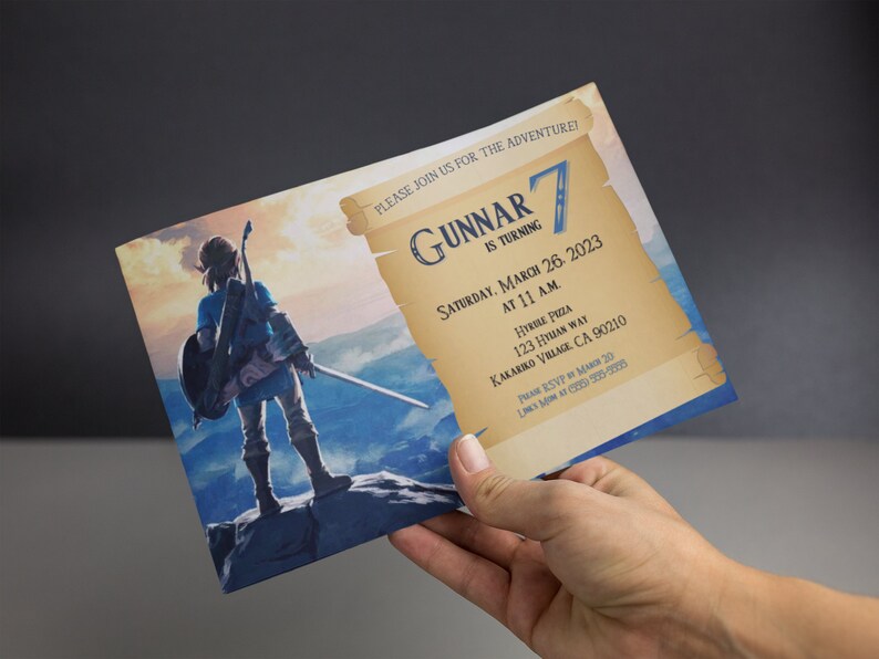 Editable Zelda Breath of the Wild Video Game Birthday Invitation - Kid ...