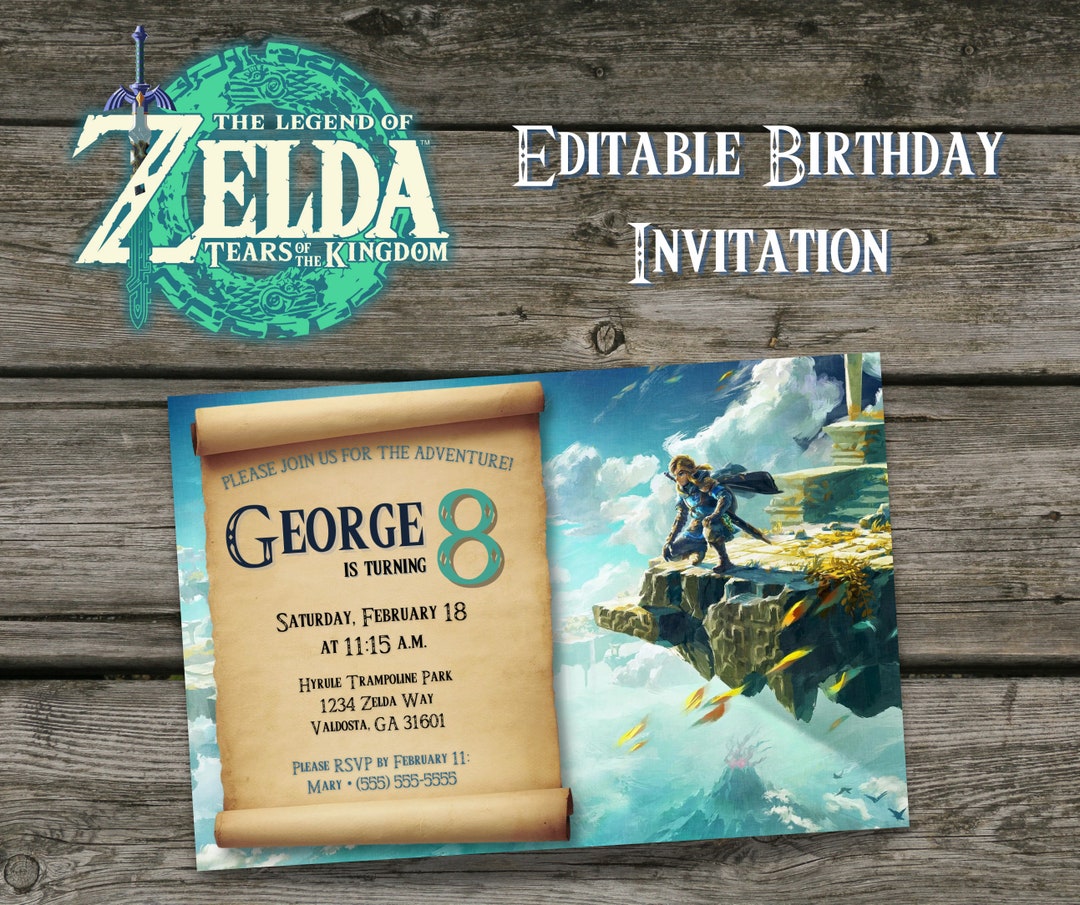 Editable Zelda Tears of the Kingdom Video Game Birthday Invitation ...