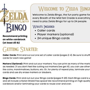 Zelda Breath of the Wild Video Game Printable Bingo Kit for Zelda Botw ...