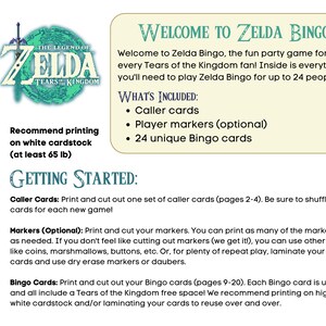 Zelda Tears of the Kingdom Video Game Printable Bingo Kit for Zelda ...